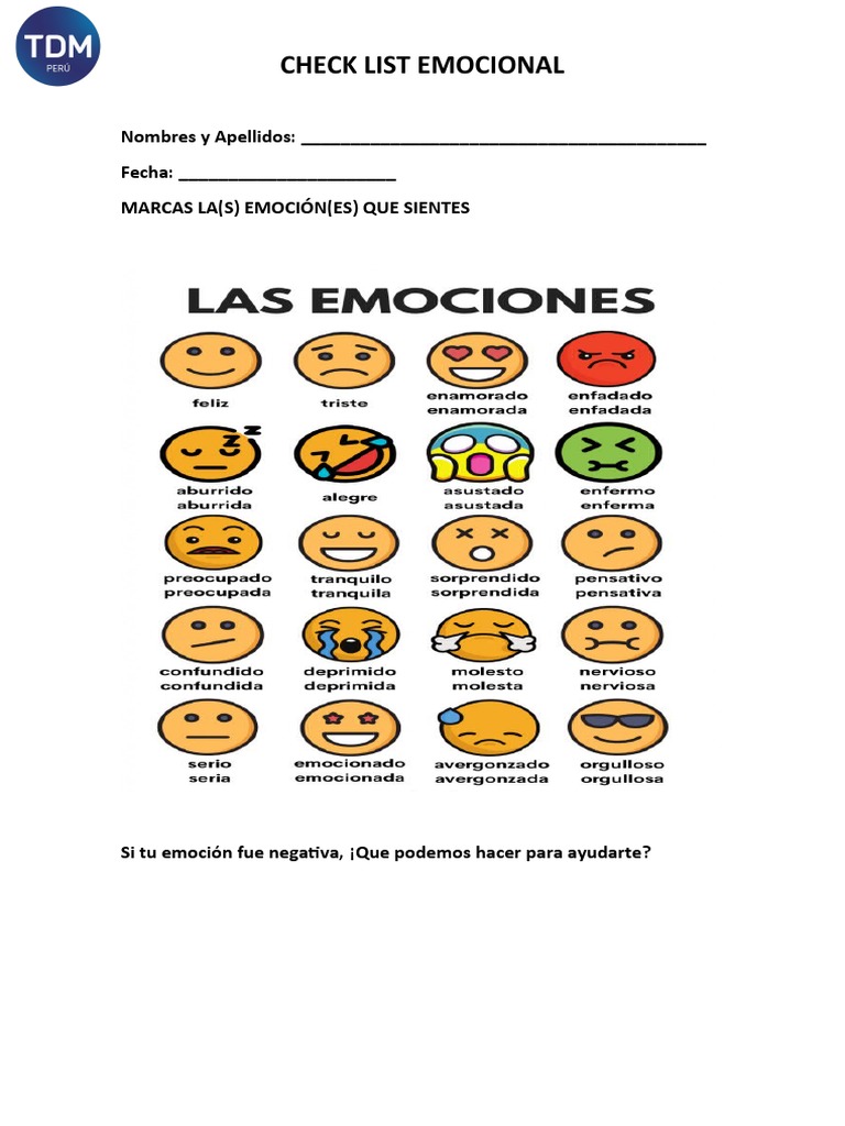 Lista de Chequeo Emocional Infantil | PDF | Relaciones personales ...