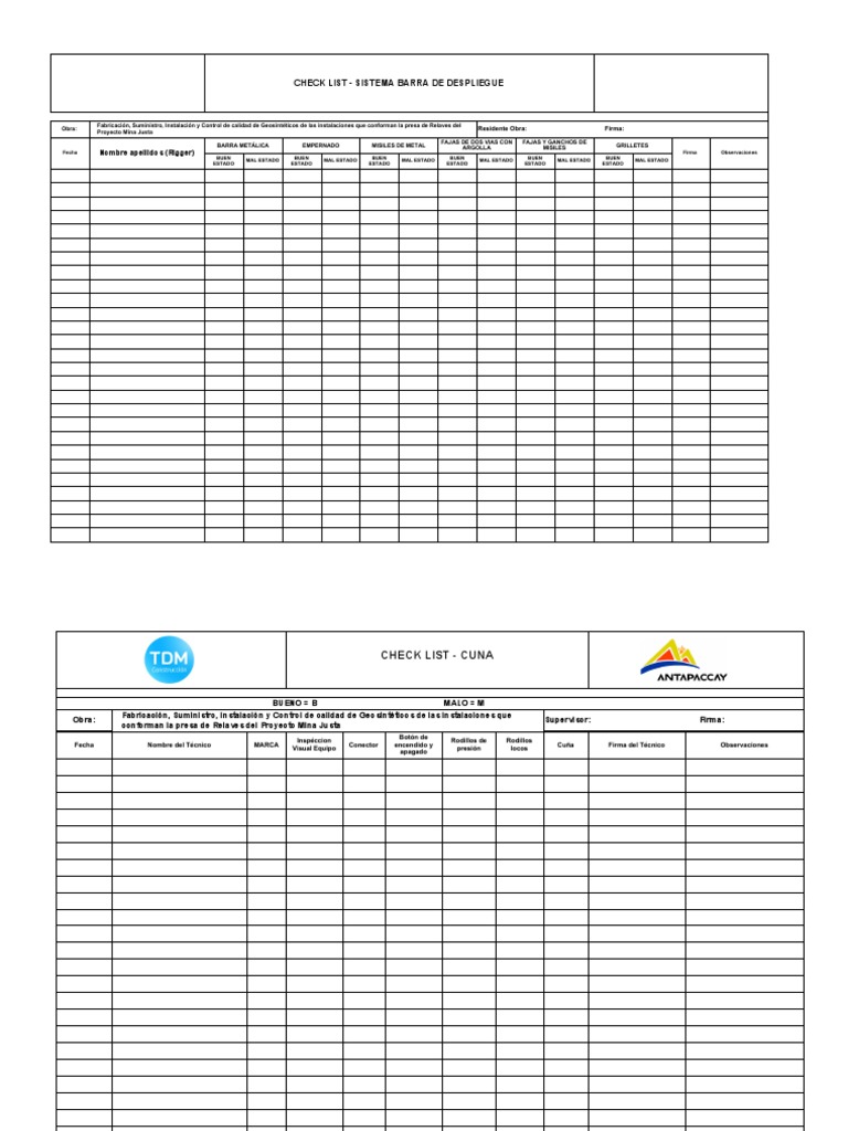 Check List de Equipos Geosintéticos. Revisar | PDF | Bienes ...