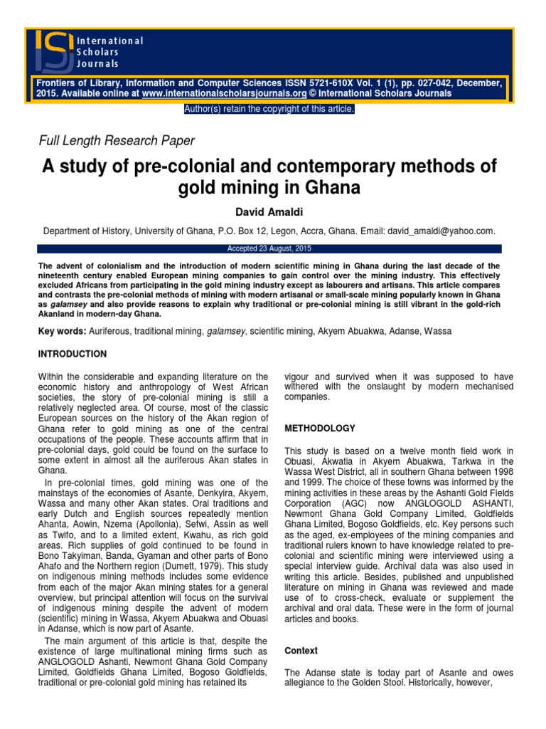 A Study of Precolonial and Contemporary Methods of Gold Mining in Ghana ...