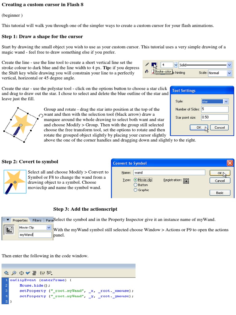 Custom Cursor Creation in Flash 8 | PDF | Cursor (User Interface) | Adobe Flash