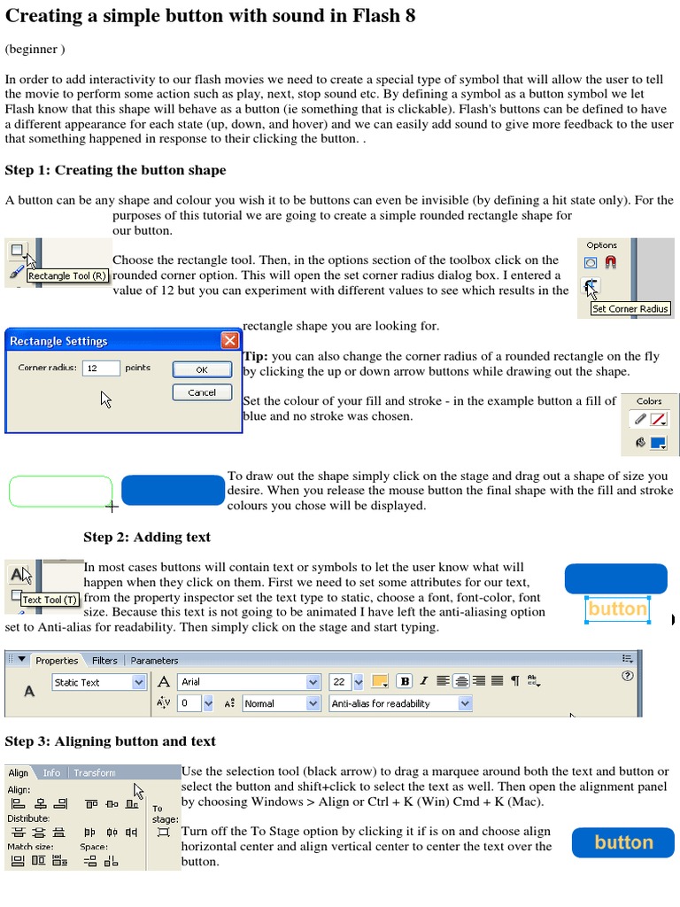 Creating A Simple Button With Sound in Flash 8 | PDF | Button (Computing) | Cursor (User Interface)