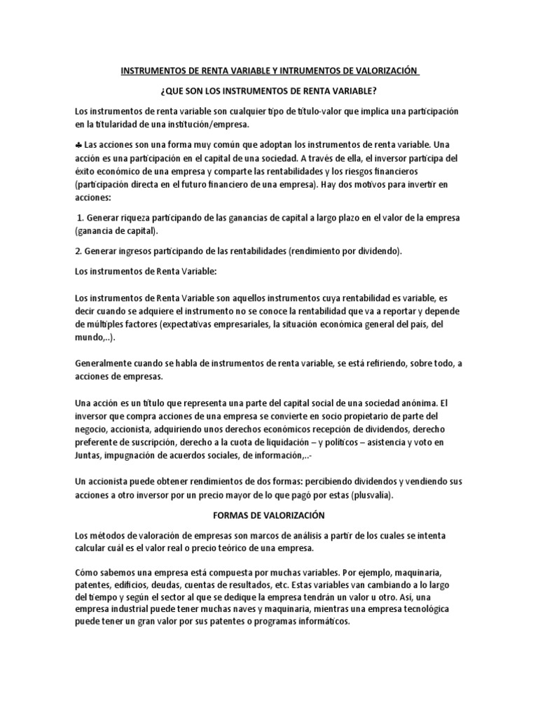 Tipos y Valorización de Renta Variable | PDF | Compartir (Finanzas ...