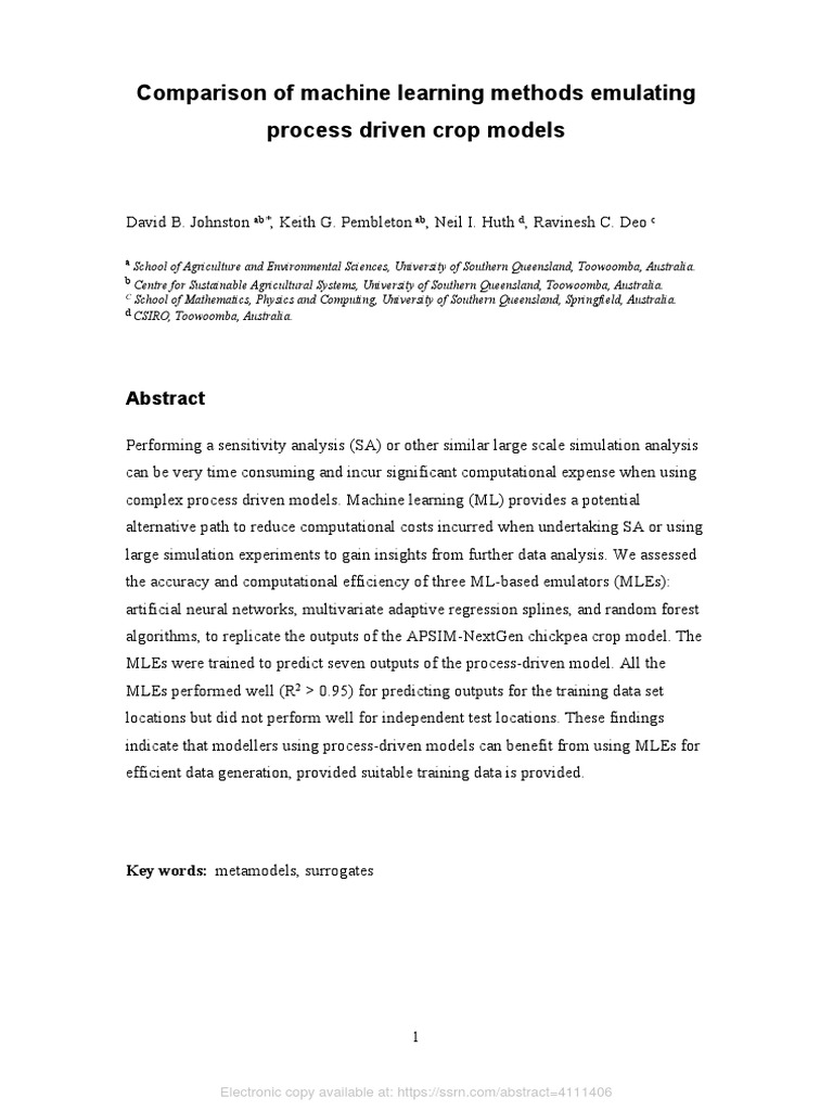 2023 Johnston - Comparison of Machine Learning Methods Emulating Process Driven Crop Models PDF ...