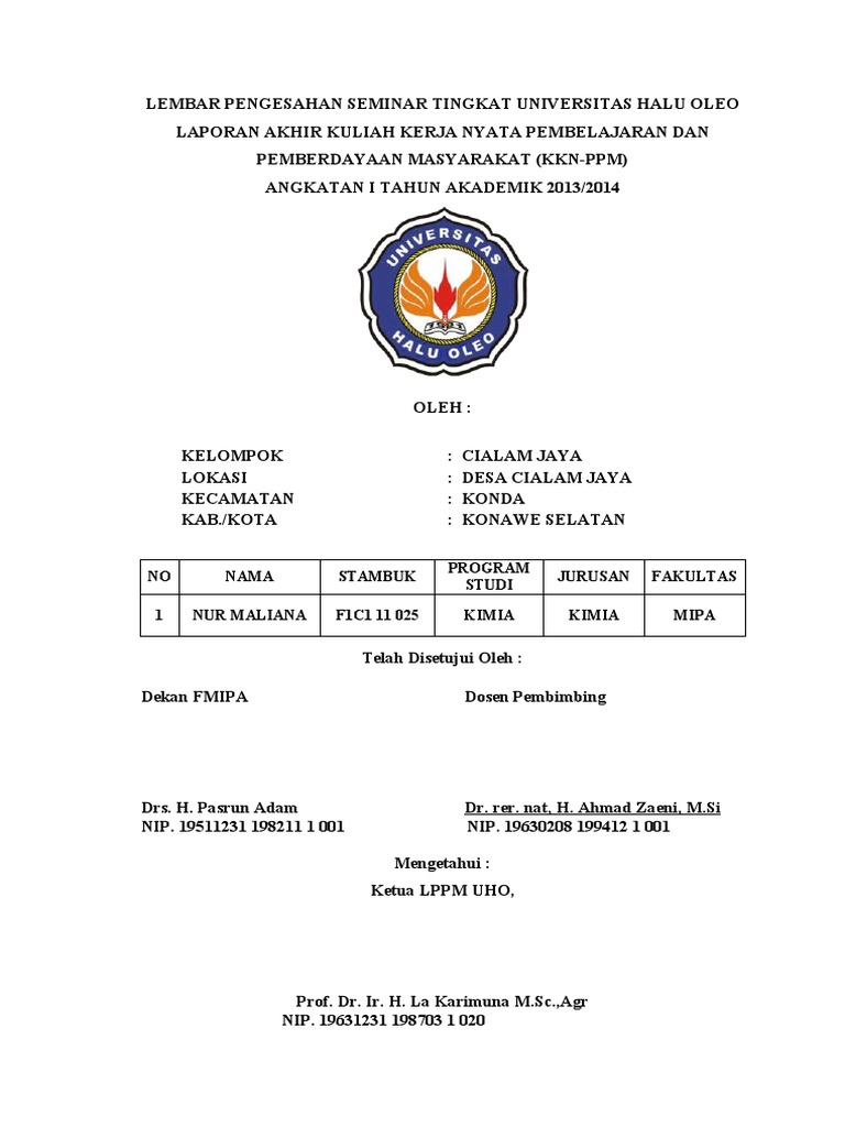 Pengesahan KKN-PPM UHO 2013/2014 | PDF | Kesehatan Holistik | Sains ...