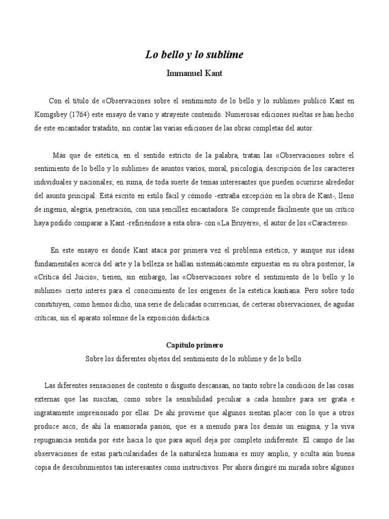 Estética en Kant: Lo bello y lo sublime | PDF | Immanuel Kant | Virtud