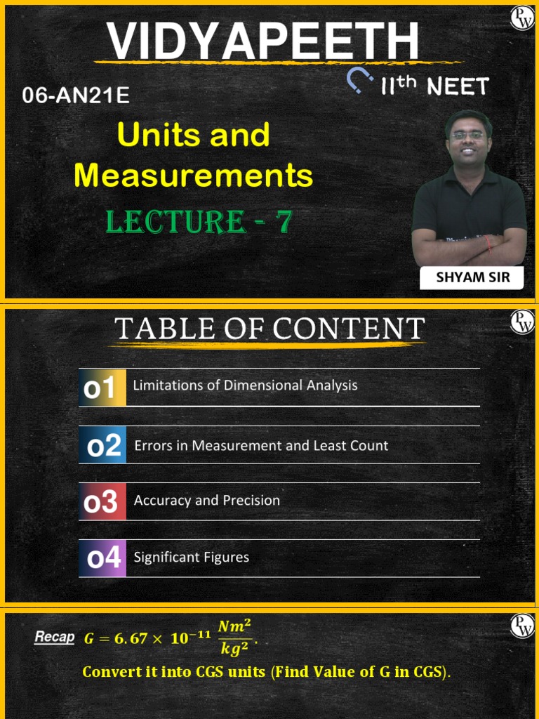 Units and Measurements Lec-07 Physics Shyam Sir 06AN21E | PDF | Significant Figures | Arithmetic