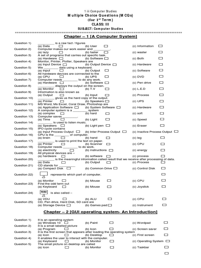 CLASS 3 Computer Studies | PDF | Graphical User Interfaces | Input/Output
