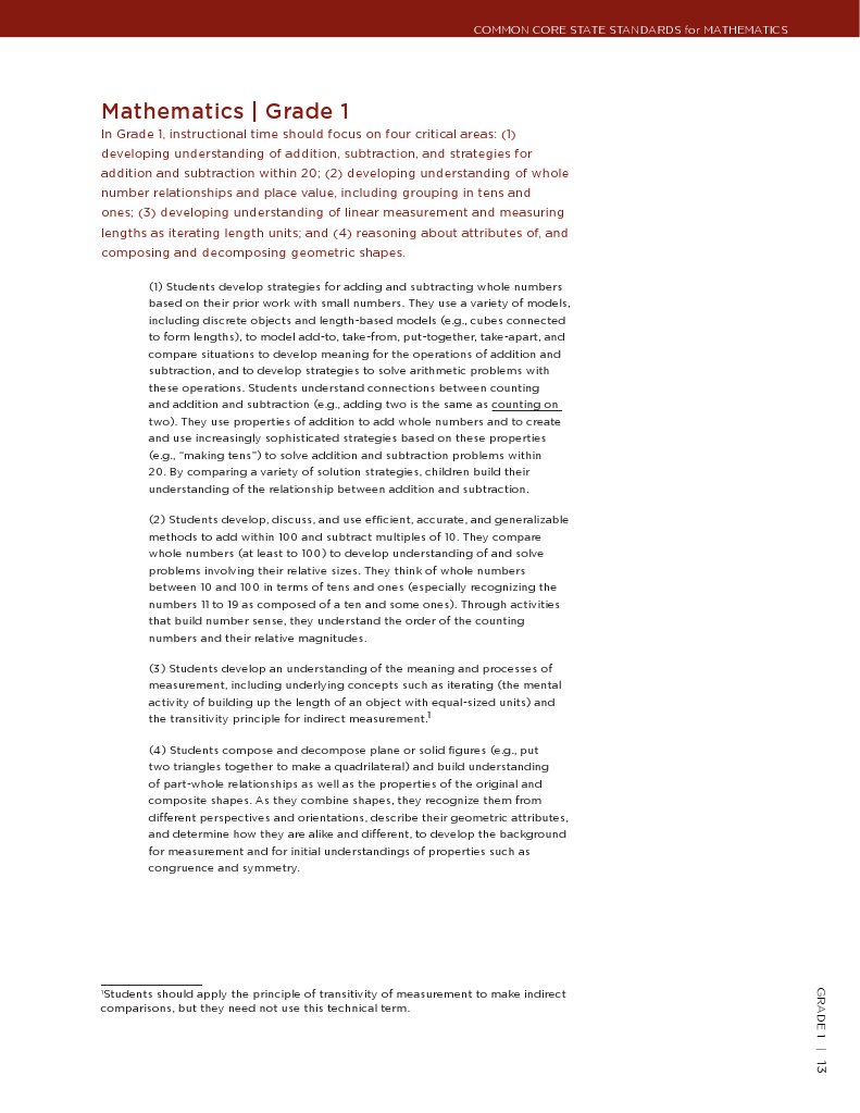 Common Core Standards-Mathematics-Gr1 | PDF | Shape | Subtraction