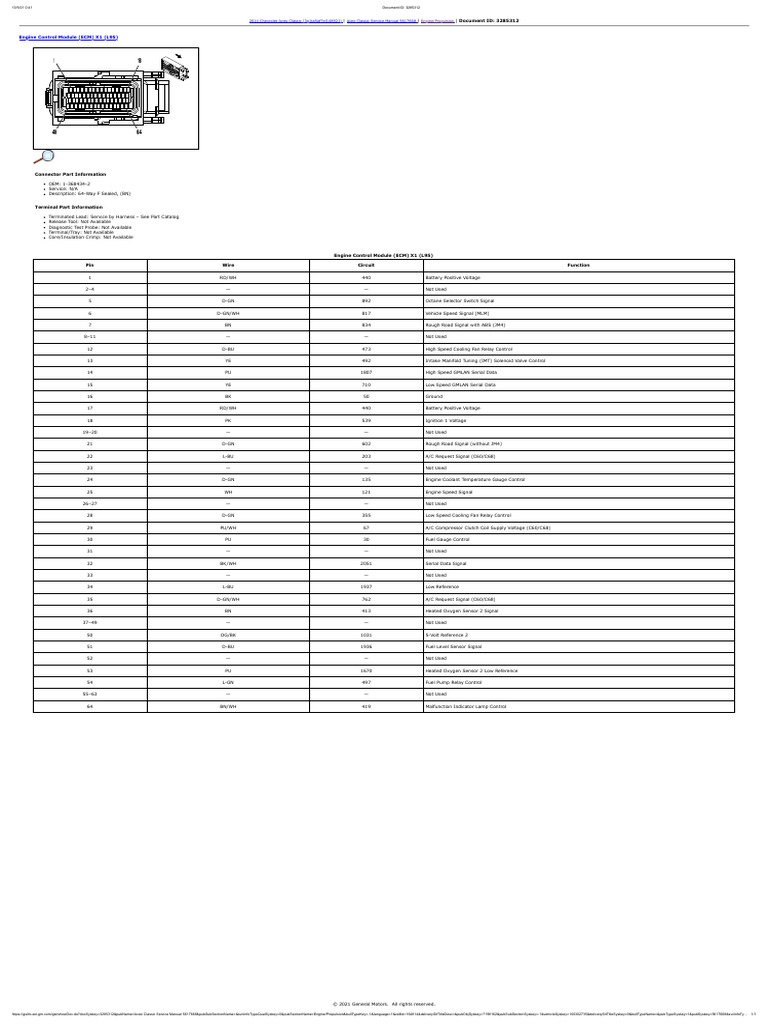 Aveo Classic ECM Connector Guide | PDF | Air Conditioning | Relay