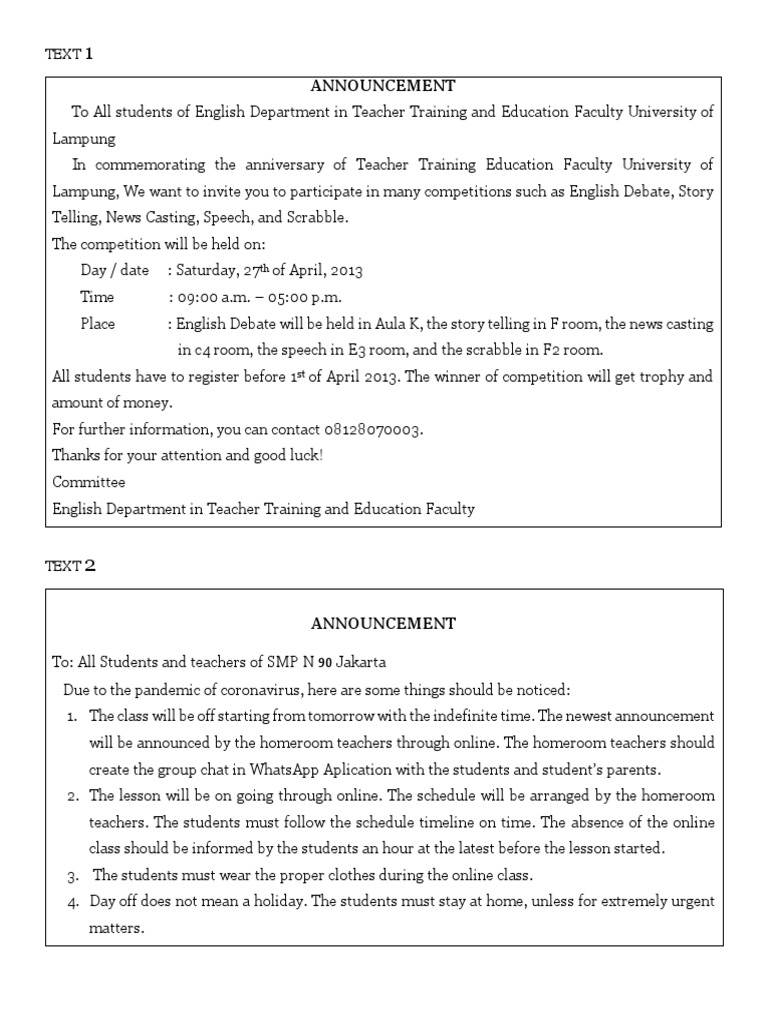ENGLISH TASK (ANNOUNCEMENT TEXT) | PDF | Pandemic | Global Health