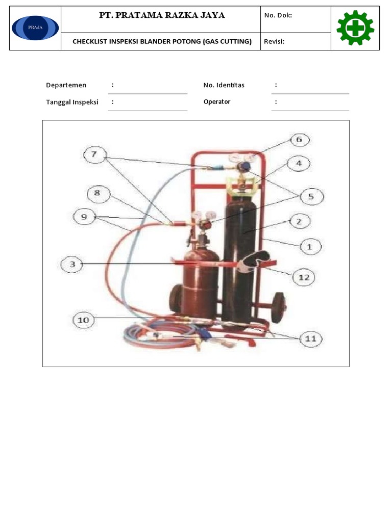 Form Check List Inspeksi Blander Potong (Gas Cutting) | PDF