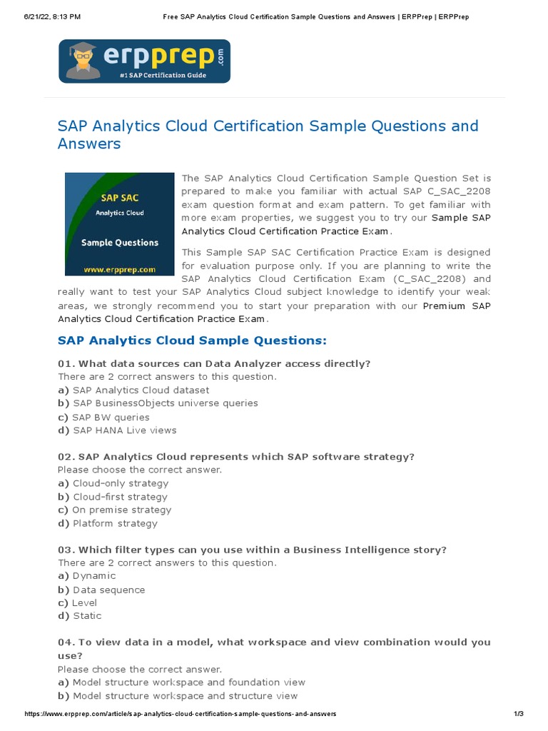 SAP Analytics Cloud Certification Sample Questions and Answers | PDF ...