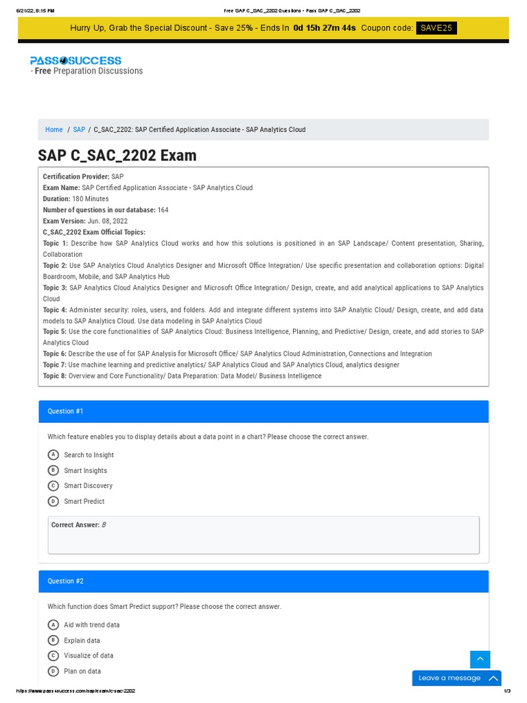 SAP C - SAC - 2202 Exam: Free Preparation Discussions | PDF | Analytics | Cloud Computing