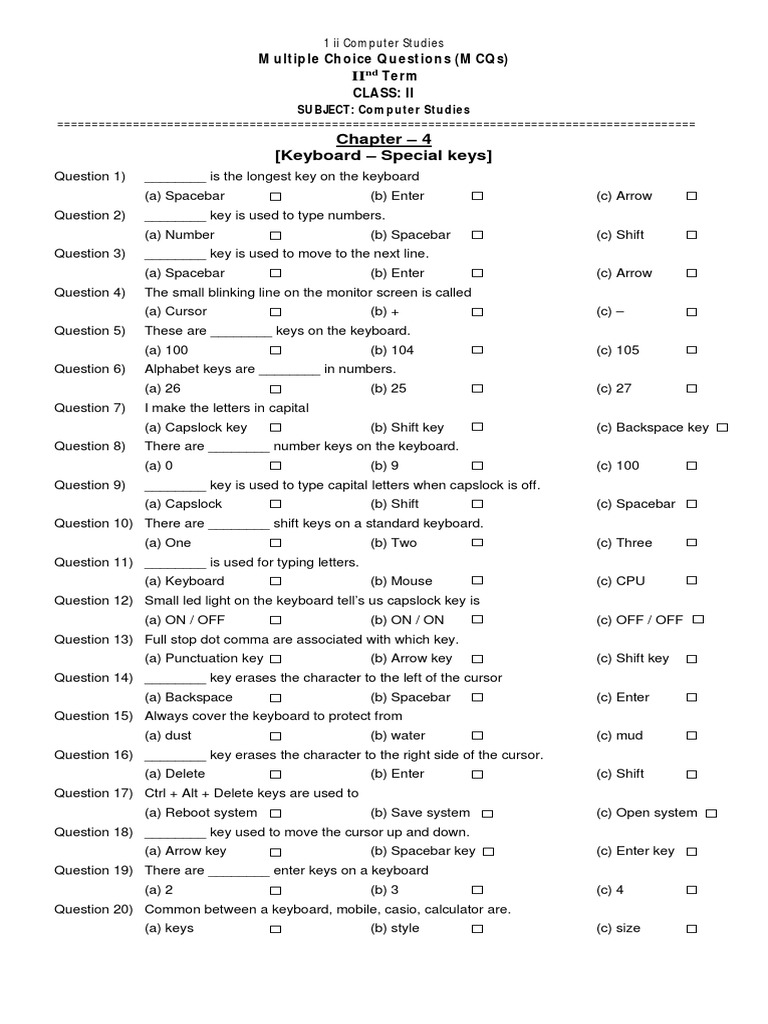Class 2 Computer Studies | PDF | Computer Keyboard | Cursor (User Interface)