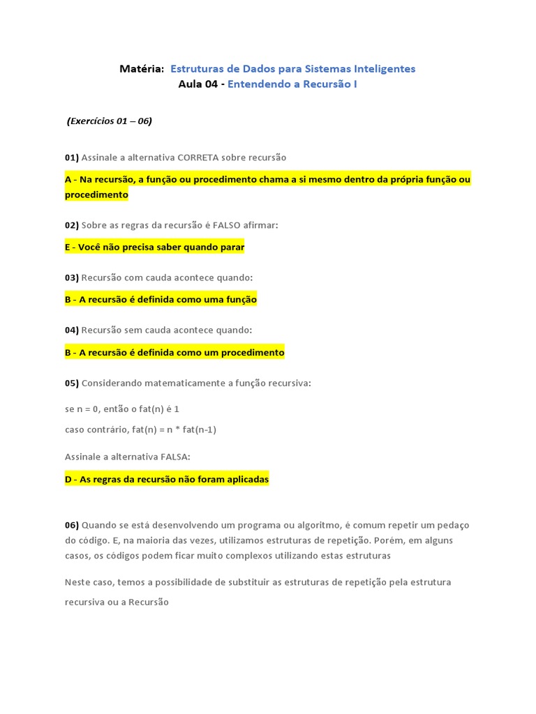 Aula 04 - Entendendo a Recursão I | PDF