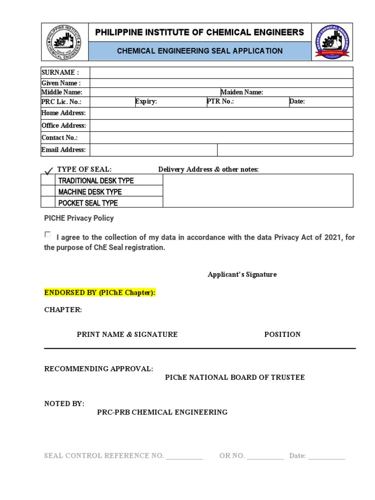ChE Seal APPLICATION FORM Rev2022 | PDF