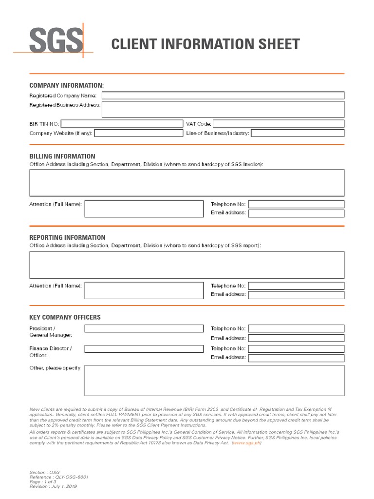 SGS Philippines Client Info Sheet 082019 | PDF | Government Finances ...