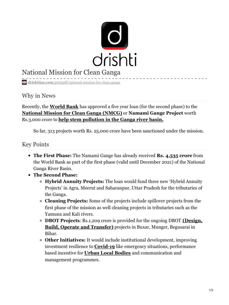 NAMAMI GANGE PROGRAMME - National-Mission-For-Clean-Ganga | PDF | Fresh ...
