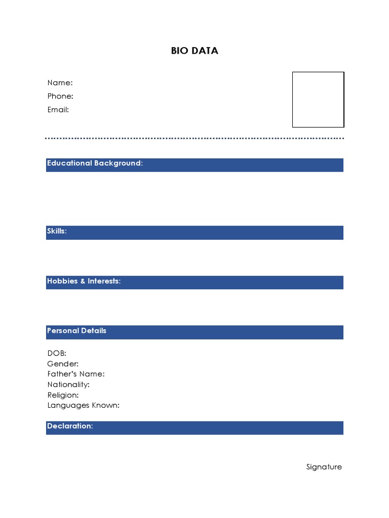Fresher Bio Data Format | PDF