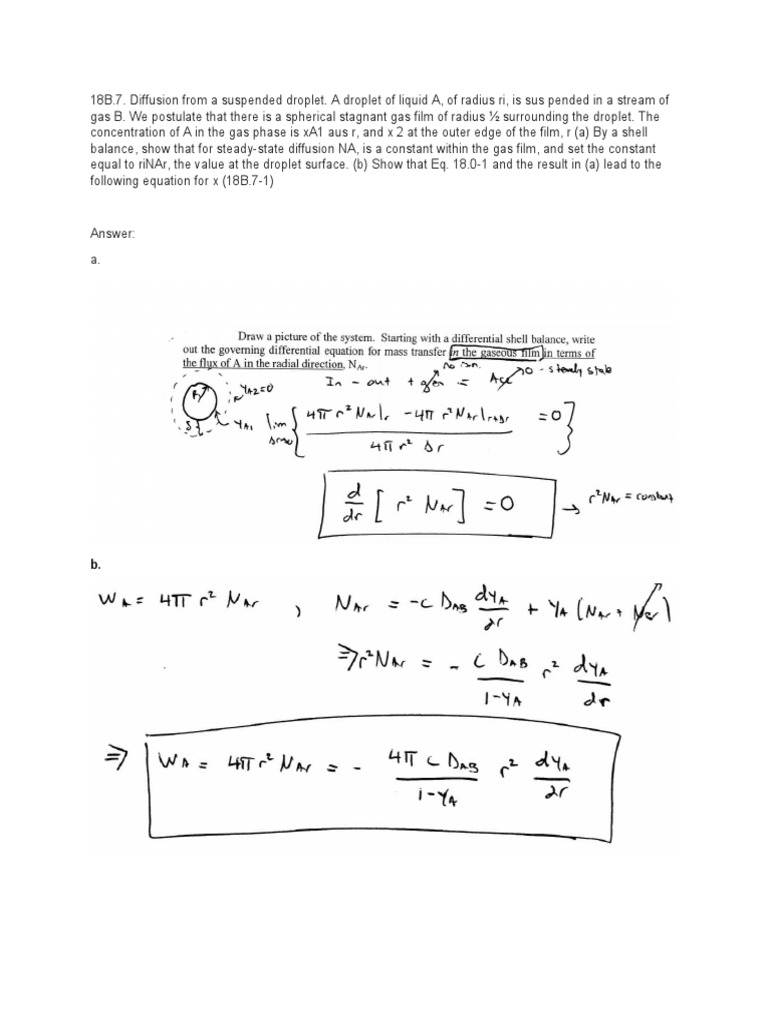 18B.7. Diffusion From A Suspended Droplet Answer and Explaination | PDF