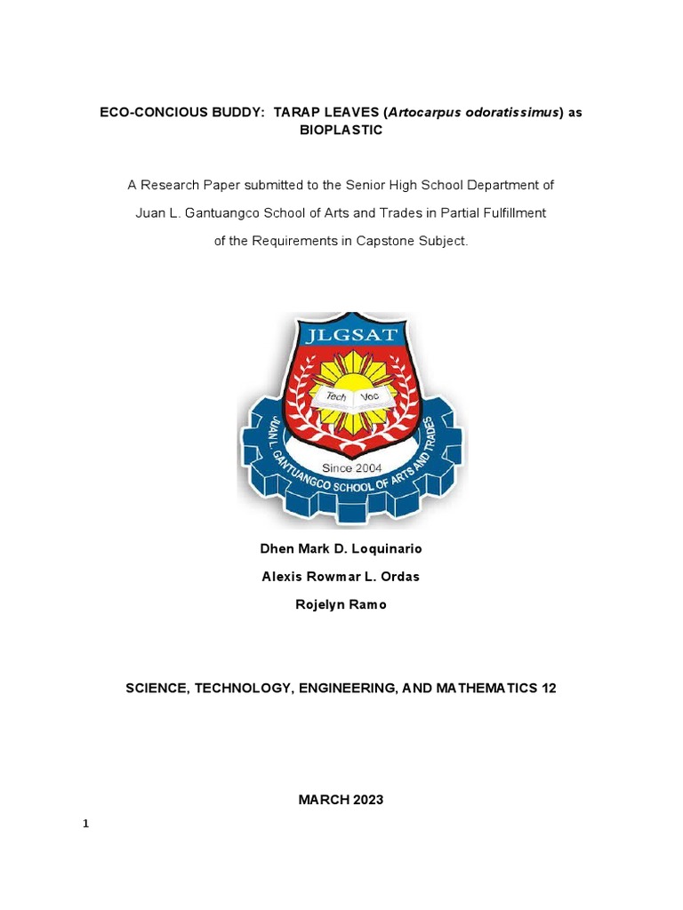 Tarap Leaves As Bioplastic STEM12 CAPSTONE2023 2 | PDF | Biodegradation ...
