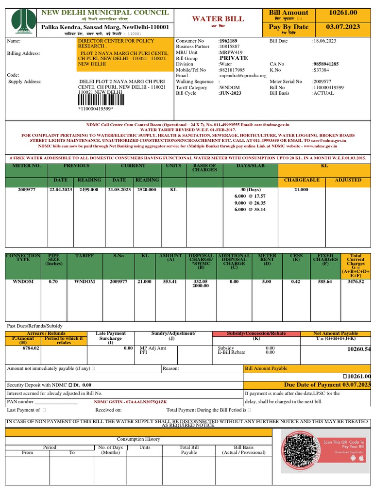NDMC Invoice | PDF | Economies | Water And Politics