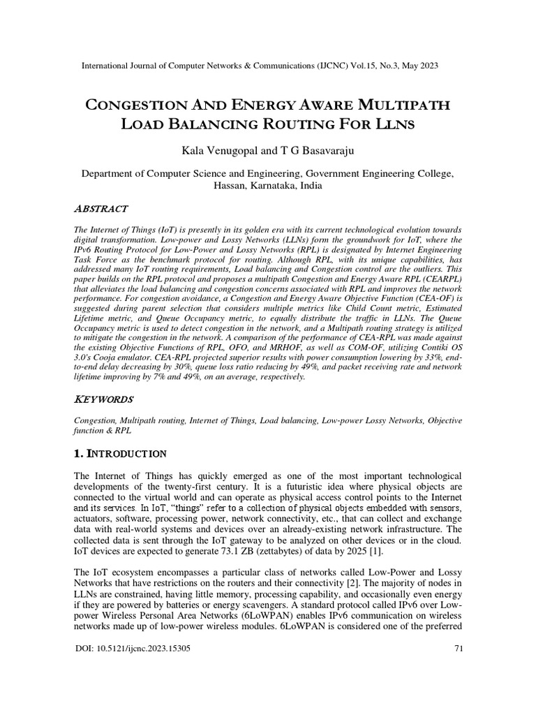 Congestion And Energy Aware Multipath Load Balancing Routing For Llns Pdf Routing Computer