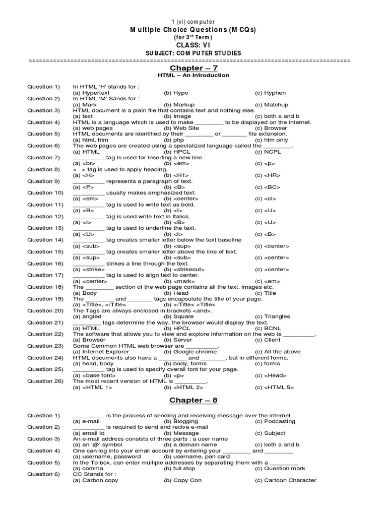 Class 6 - Computer | PDF | Html | World Wide Web Class 6 - Computer | PDF | Html | World Wide Web