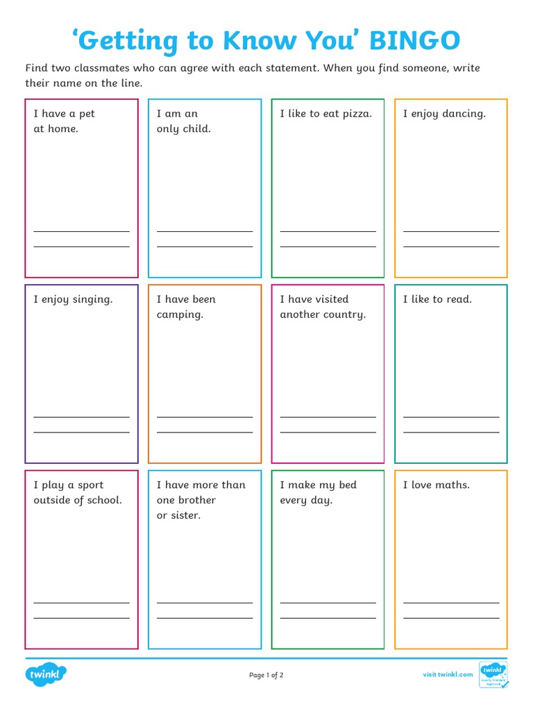 Classroom 'Getting to Know You' BINGO | PDF