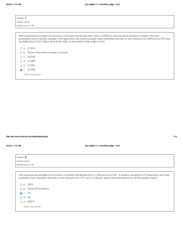 Quiz Chapter 7 14 Questions Page 1 of 2 | PDF | Standard Deviation ...