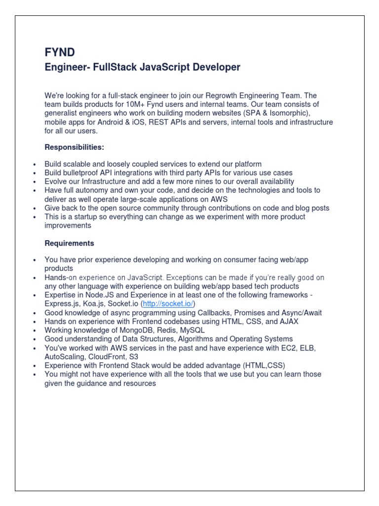 Fullstack Developer - Fynd | PDF