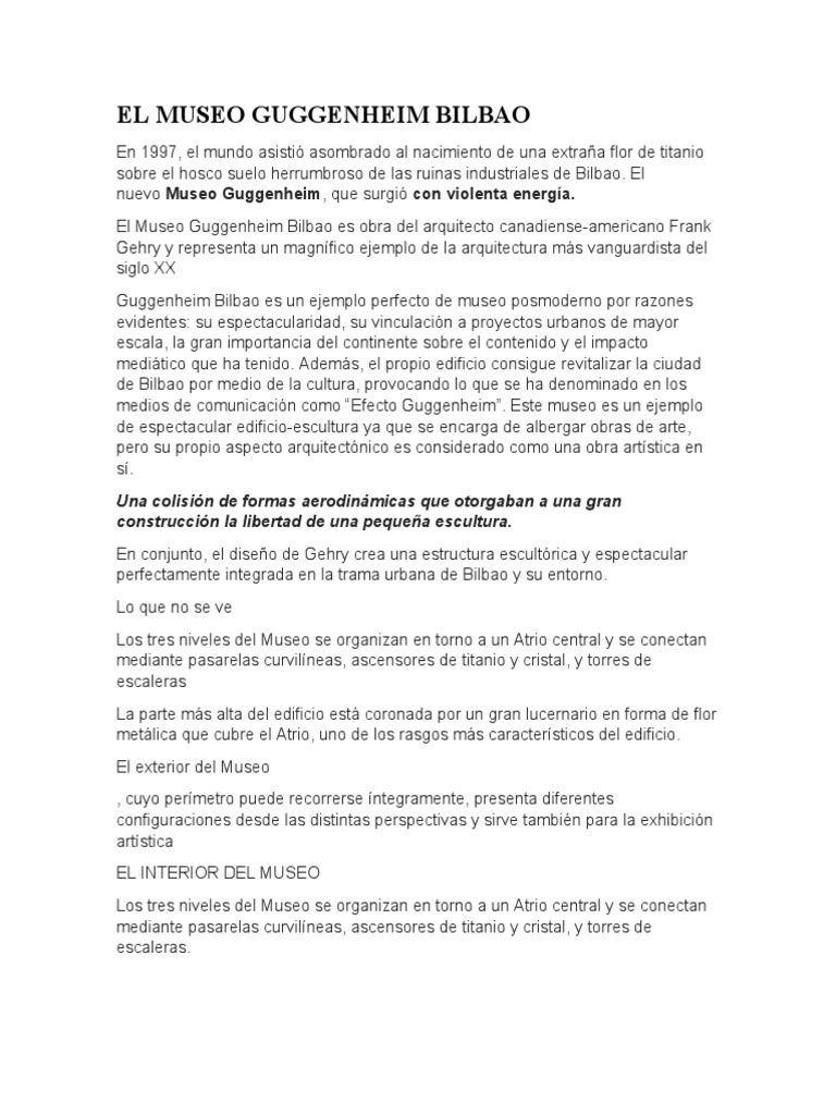 El Museo Guggenheim Bilbao Ensayo | PDF | Museo