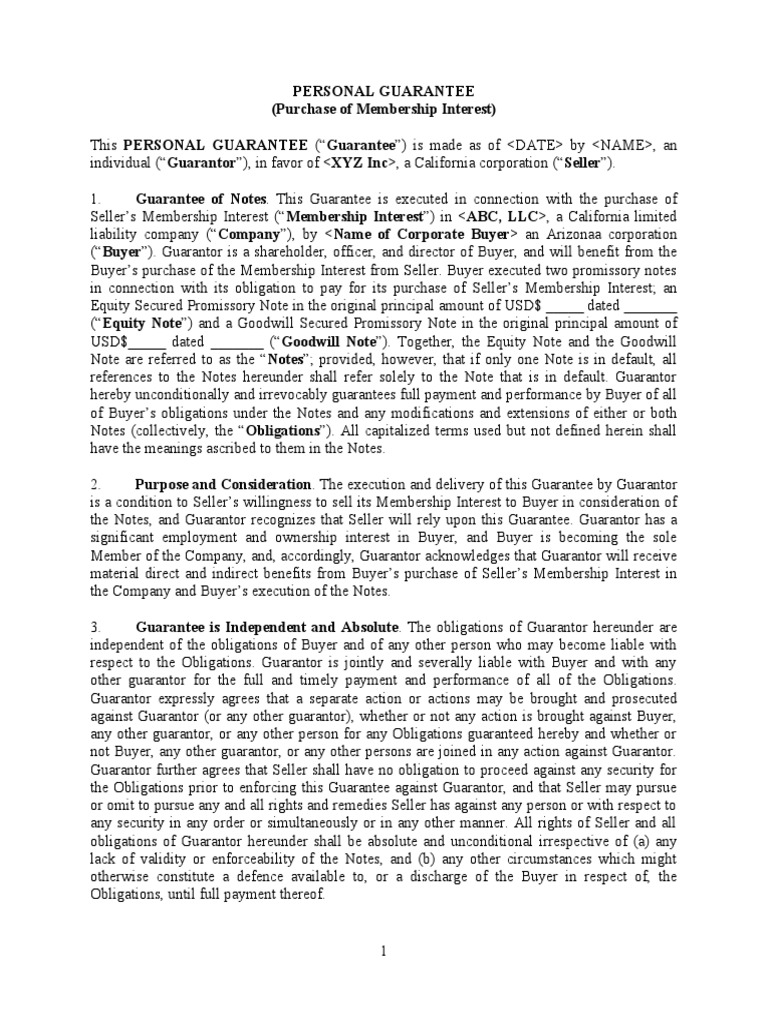 Short-form Personal Guarantee | PDF | Guarantee | Surety