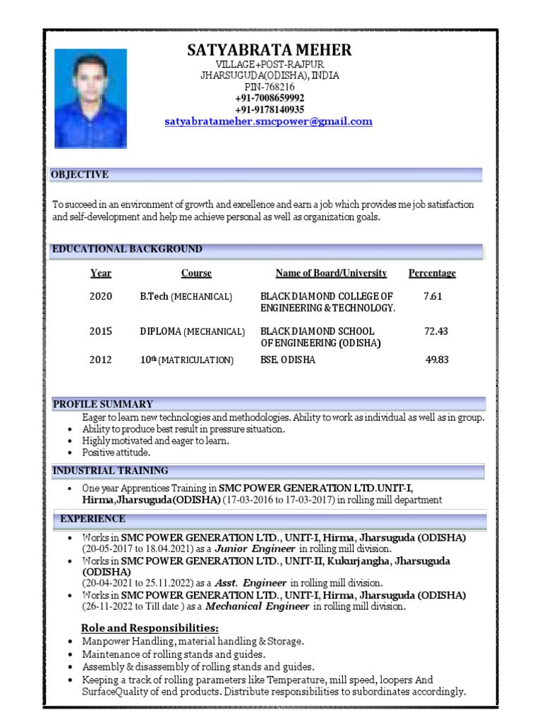 RESUME OF SATYABRATA MEHER - Compressed-Compressed - Compressed (1) - Compressed | PDF