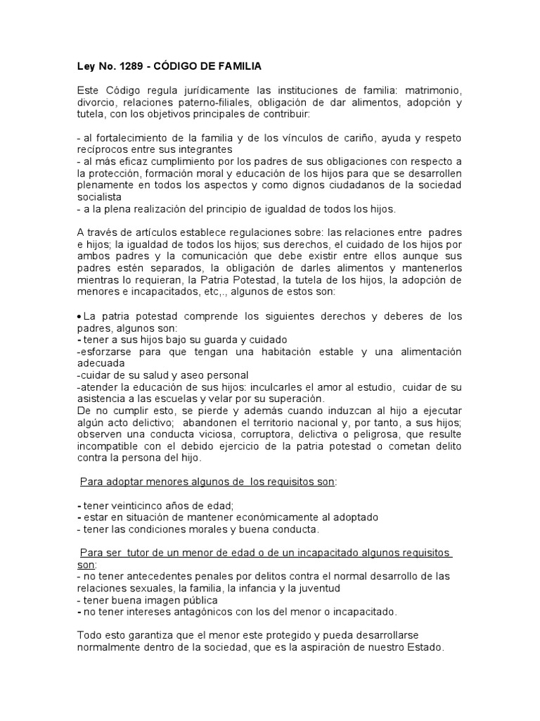 Resumen del Código de la Familia | PDF | Salud y bienestar