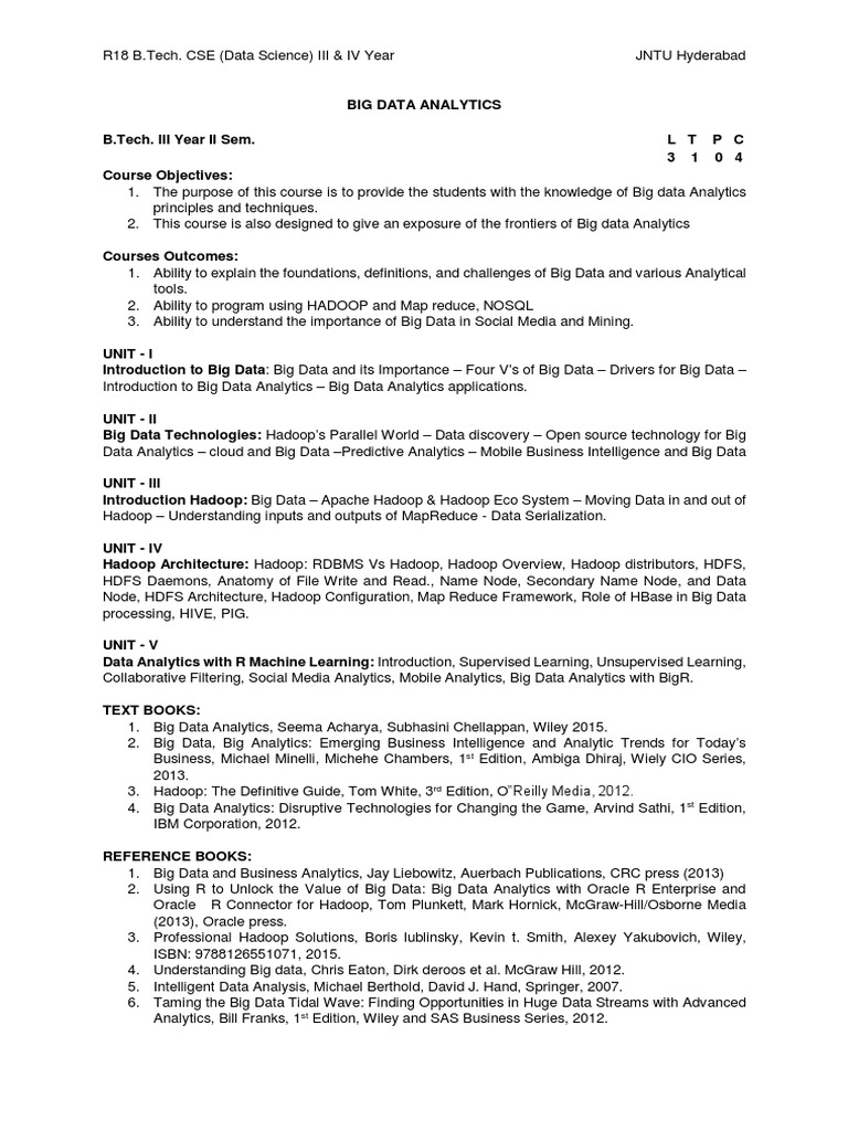 r18 - Big Data Analytics - Cse (DS) | PDF | Apache Hadoop | Big Data