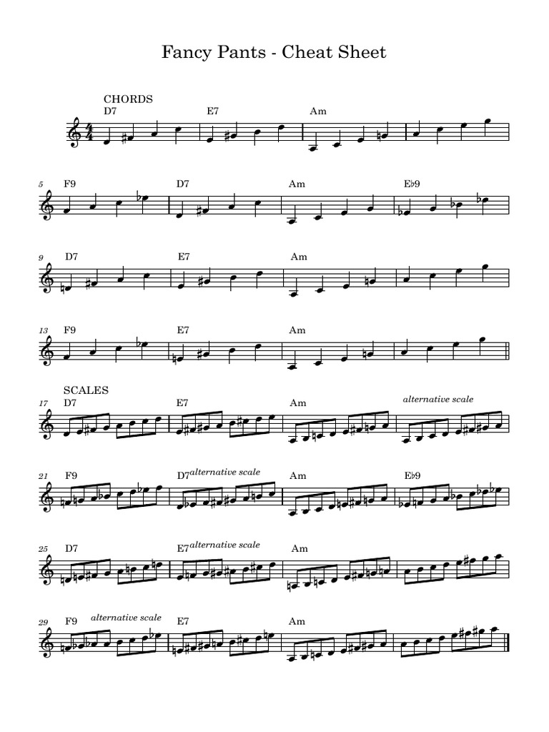 FancyPants Cheat Sheet | PDF | Harmony | Elements Of Music