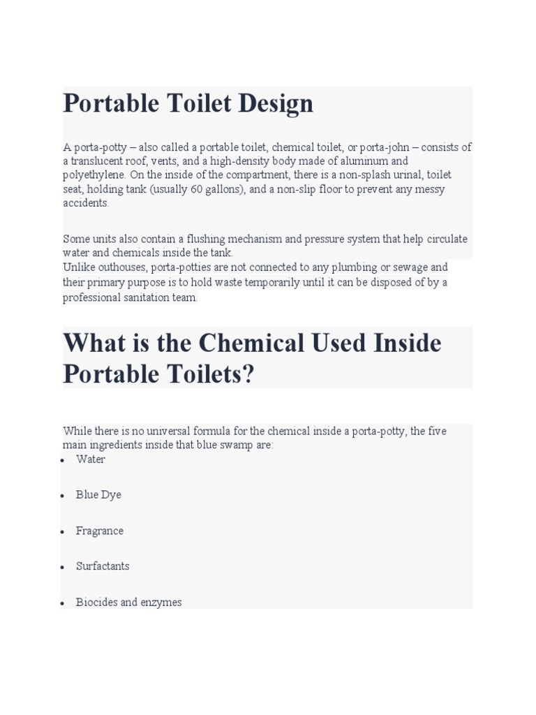 Portable Toilet Design | PDF | Hygiene | Sanitation