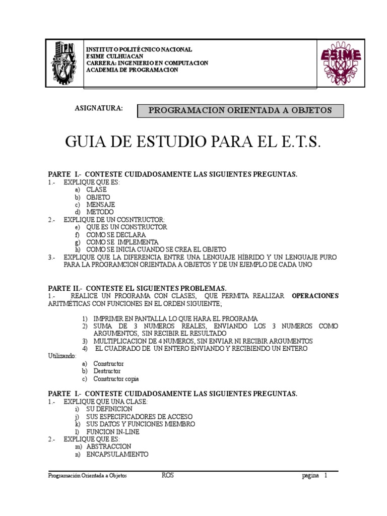 Guía de Estudio: Programación Orientada a Objetos | PDF | C ++ | Herencia (Programación ...