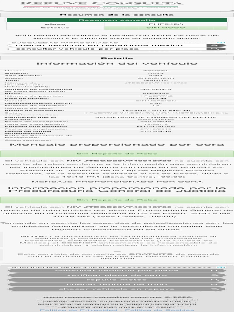 Repuve Consulta ¿Cómo Saber Si Un Auto o Moto Es Robada | PDF