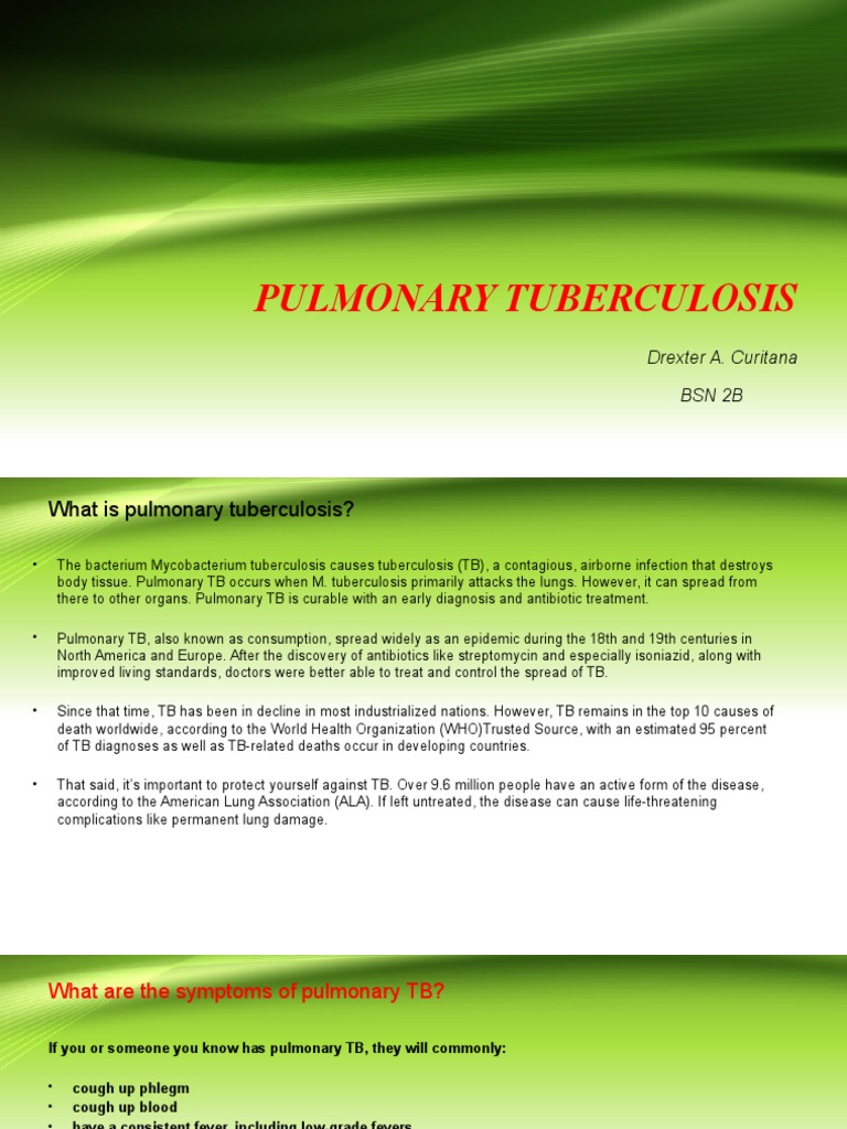 Pulmonary Tuberculosis - Curitana BSN 2b | PDF | Tuberculosis | Foods