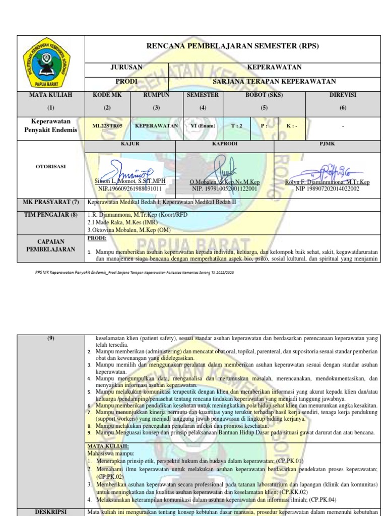 RPS Keperawatan Penyakit Endemis 2023 | PDF