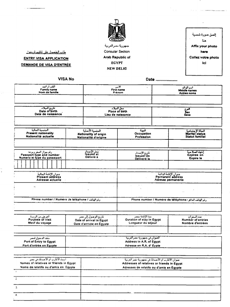 Egypt Visa Application - New Delhi | PDF