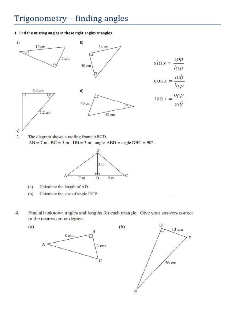 Trigonometry - Finding Angles | PDF
