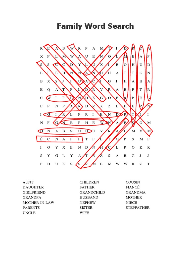 Family Word Search Wordsearches - 93445 | PDF