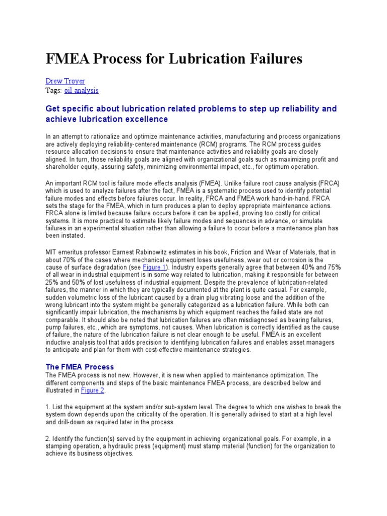FMEA Process For Lubrication Failures | PDF | Reliability Engineering | Lubricant