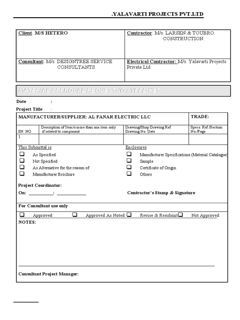 Material Approval Request Form | PDF | Business | Technology & Engineering