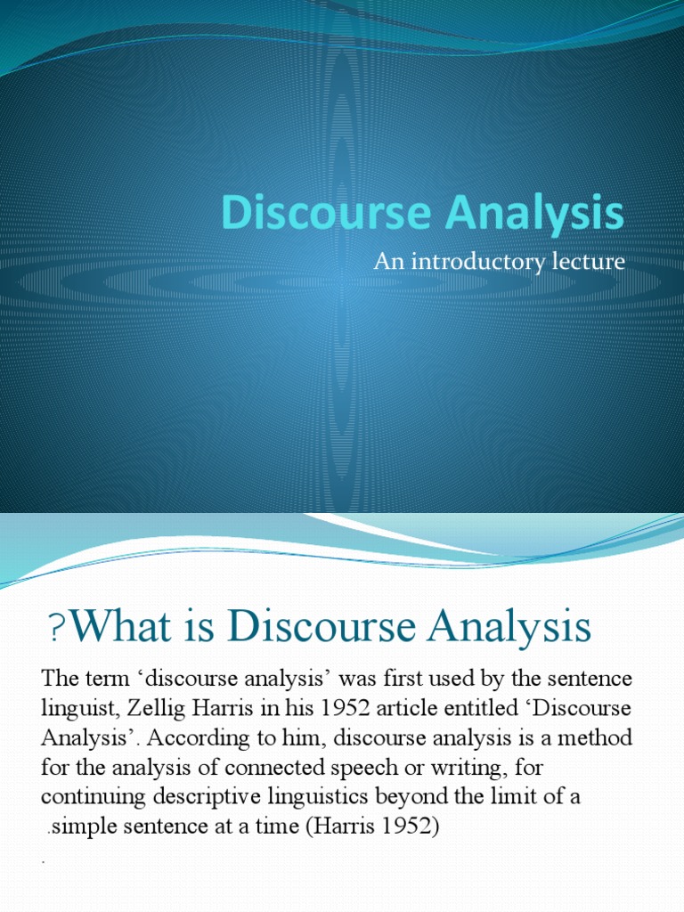 Discourse Analysis: An Introductory Lecture | PDF | Discourse | Analysis
