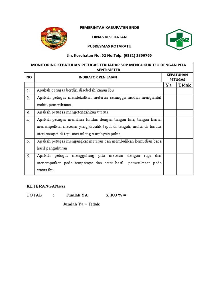Monitoring Kepatuhan SOP TFU | PDF