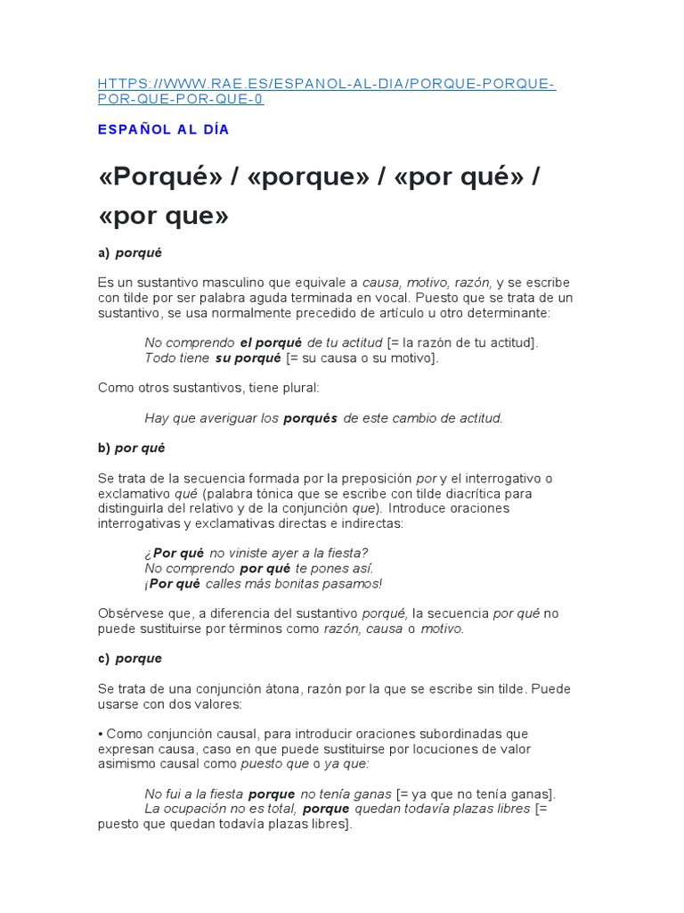 Diferencias Porqué, Porque - Por Qué | PDF | Mecánica del lenguaje ...